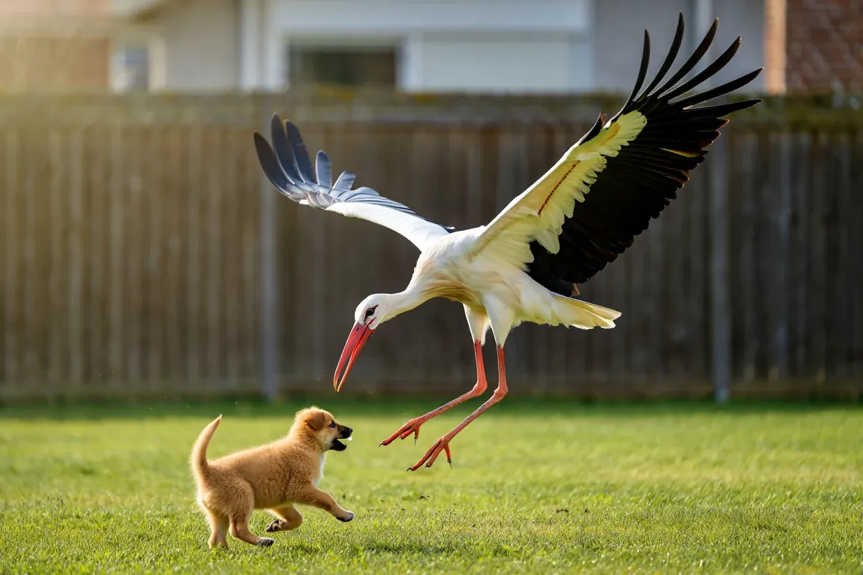 Stork Snatches Puppy from Garden – What the Neighbors Discover Will ...